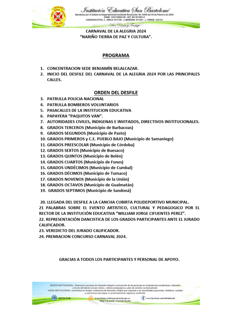 Carnaval de la Alegría 2024: Programa y Desfile | PDF