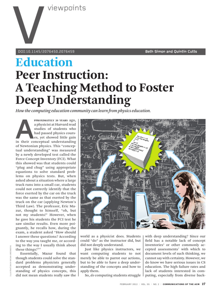 Peer Instruction - A Teaching Method To Foster Deep Understanding | PDF ...