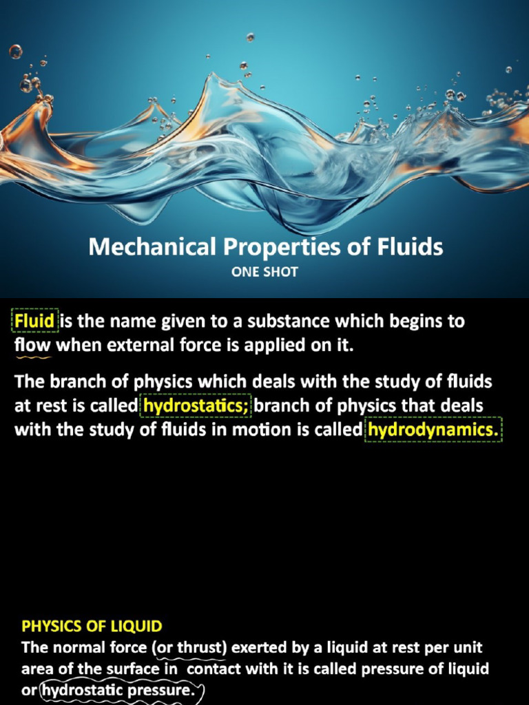 Mechanical Properties of Fluids -One Shot | PDF
