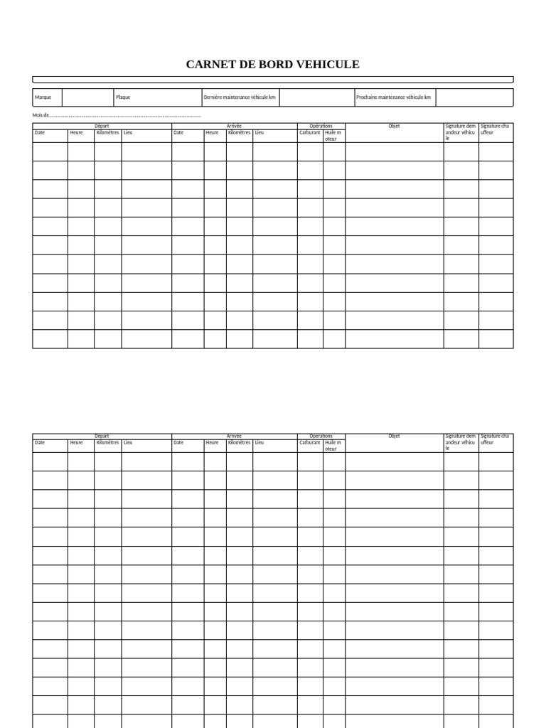 Carnet de Bord Véhicule Gratuit | PDF
