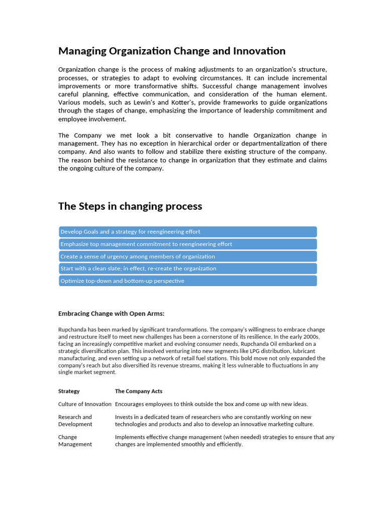 Managing Organization Change and Innovation | PDF | Innovation ...