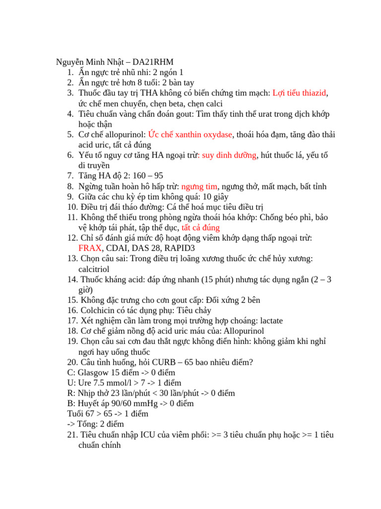 50 câu đề Bệnh học Nội khoa R21 | PDF