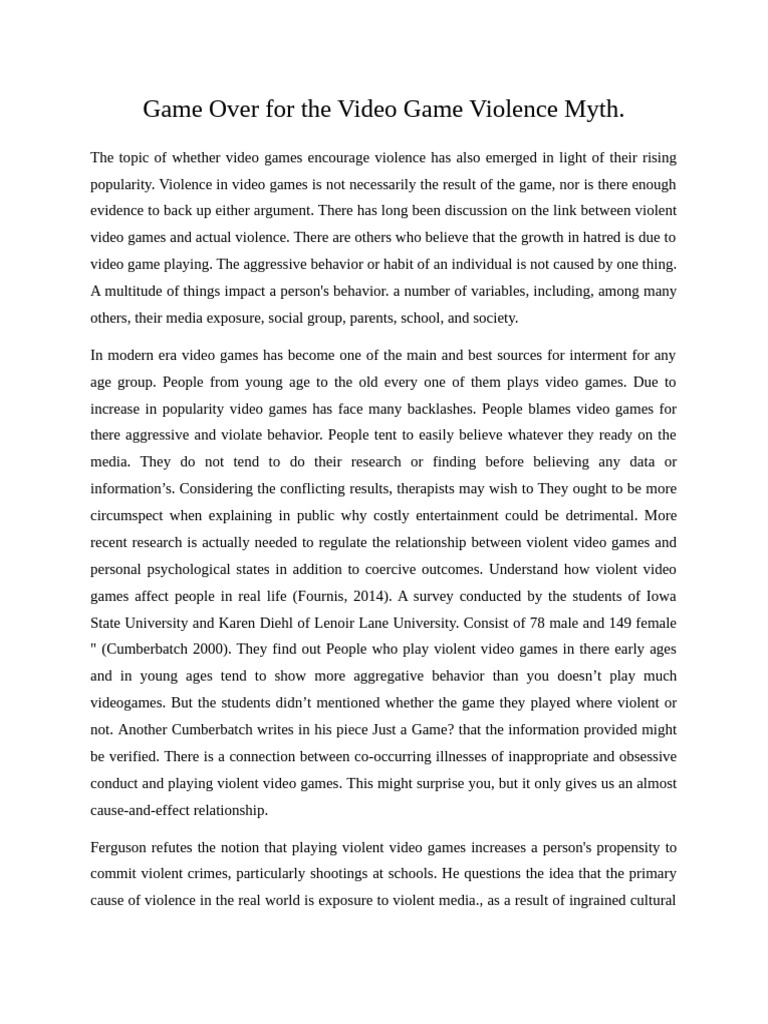 Game Over For The Video Game Violence Myth. | PDF | Violence | Social ...