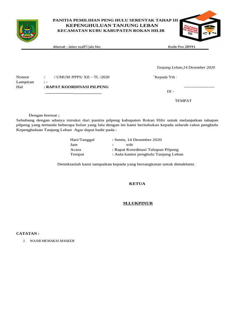 Undangan Rapat Koordinasi | PDF