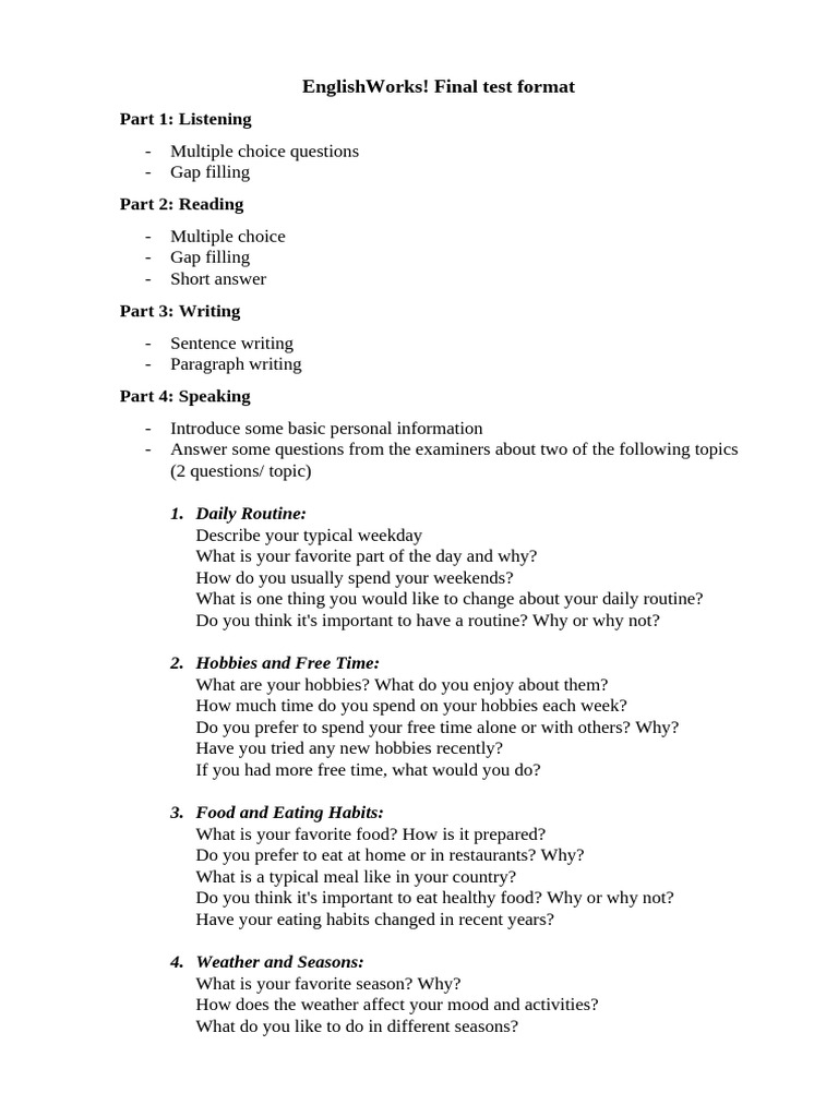 EnglishWorks Final Test Format | PDF