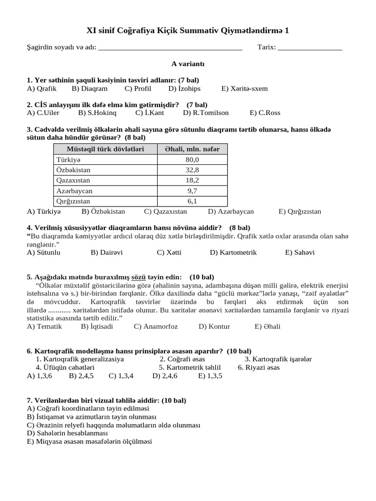 11-Ci Sinif KSQ-1 A Variantı | PDF