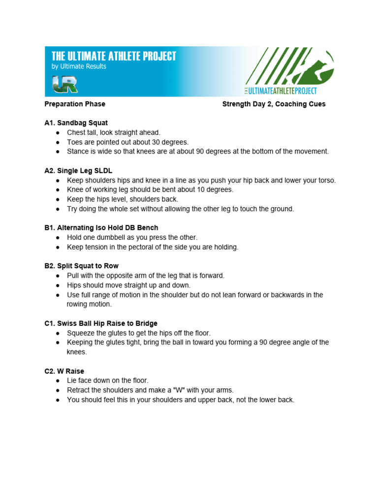 Prep Phase - Strength, Day 2 - Coaching Cues | PDF
