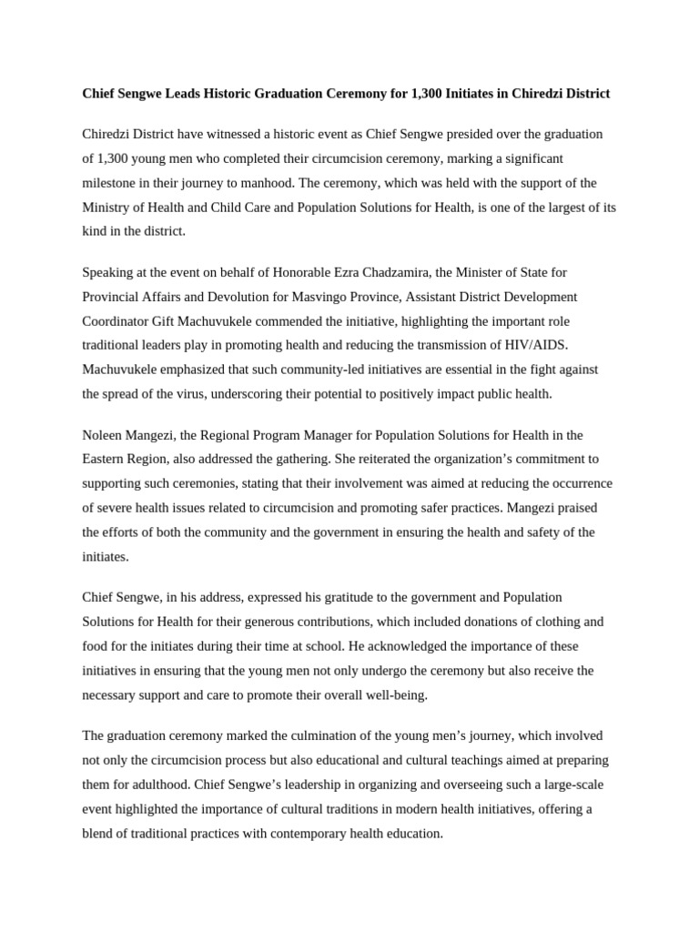 Chief Sengwe Leads Historic Graduation Ceremony For 1 | PDF