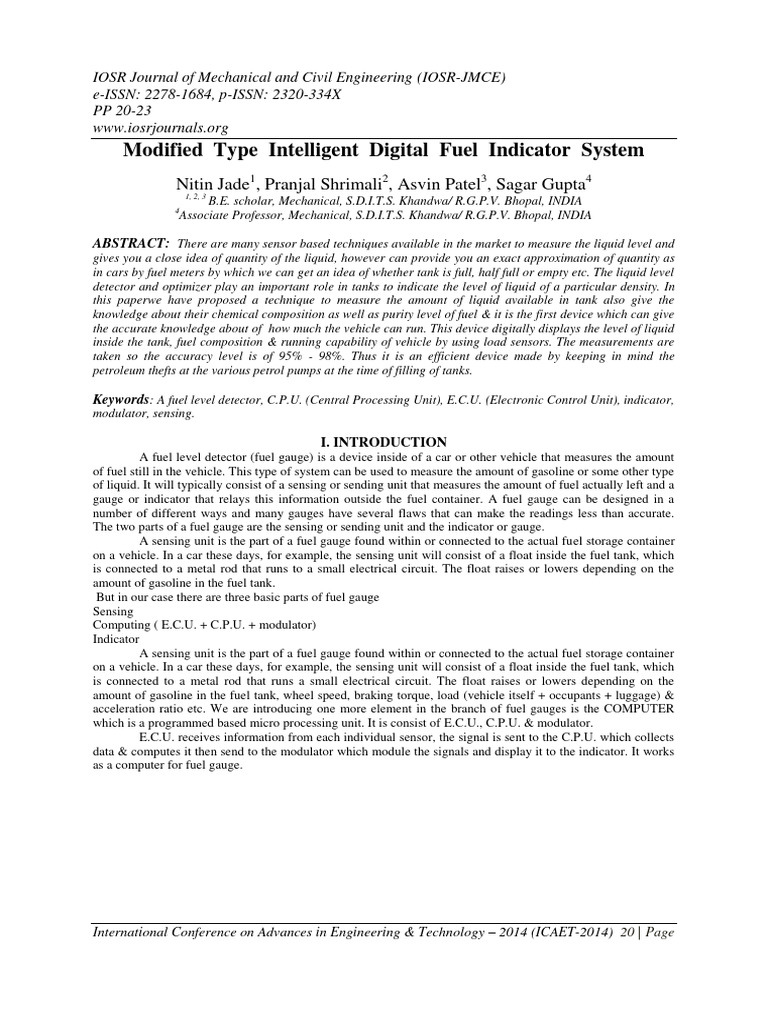 Modified Type Intelligent Digital Fuel Indicator System | PDF | Sensor ...