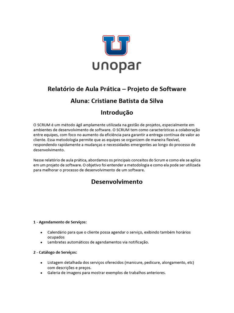 Relatório de Aula Prática - Projeto de Software | PDF | Desenvolvimento ágil de software ...