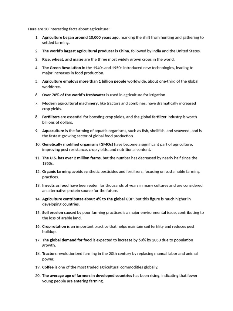 50 Interesting Agriculture Facts | PDF | Agriculture | Crops