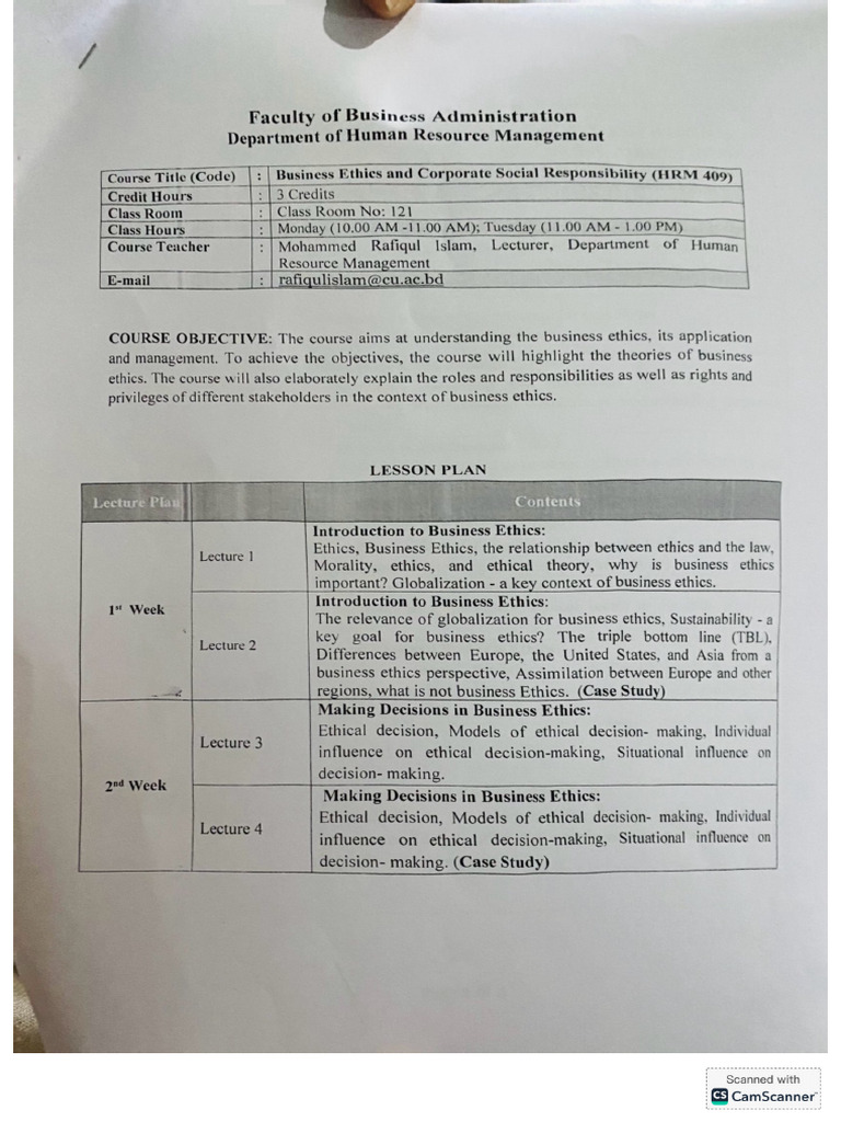 Business Ethics Lesson Plan | PDF