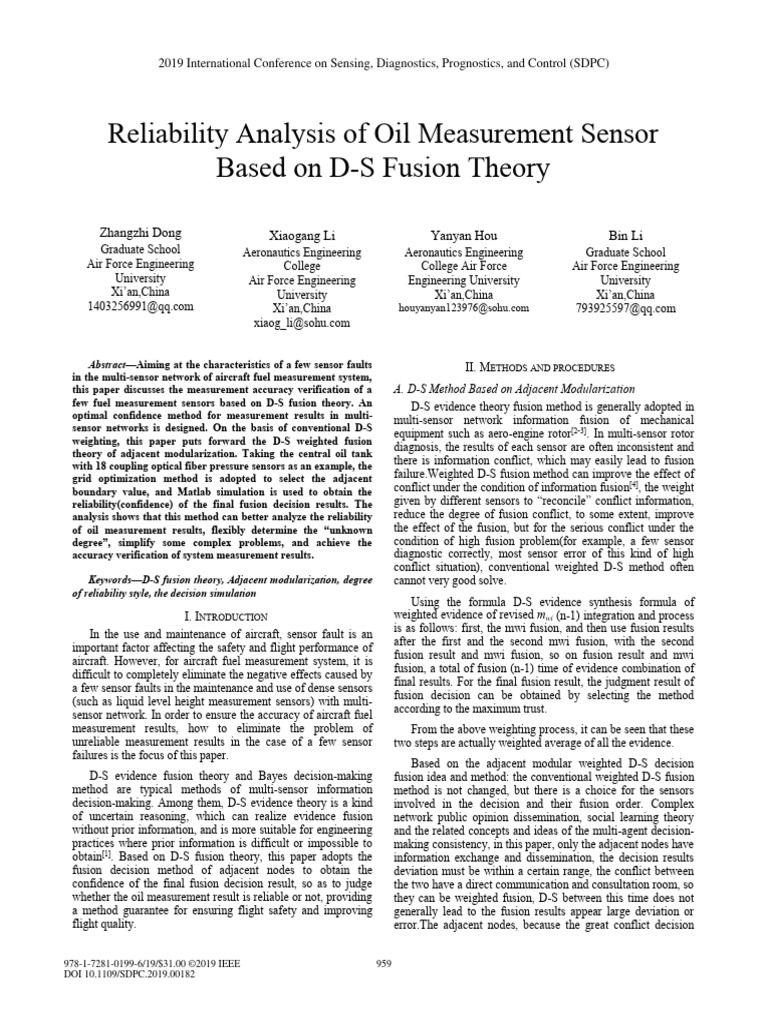 Reliability Analysis of Oil Measurement Sensor Based On DS Fusion Theory | PDF | Reliability ...