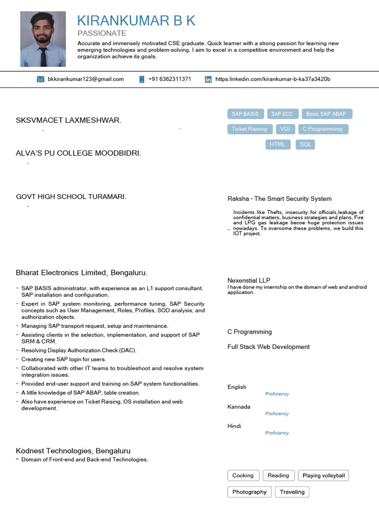 KIRAN_RESUME | PDF | Computer Science | Computing