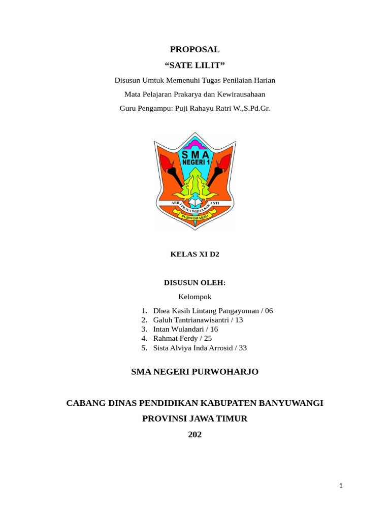 Proposal Usaha Sate Lilit | PDF