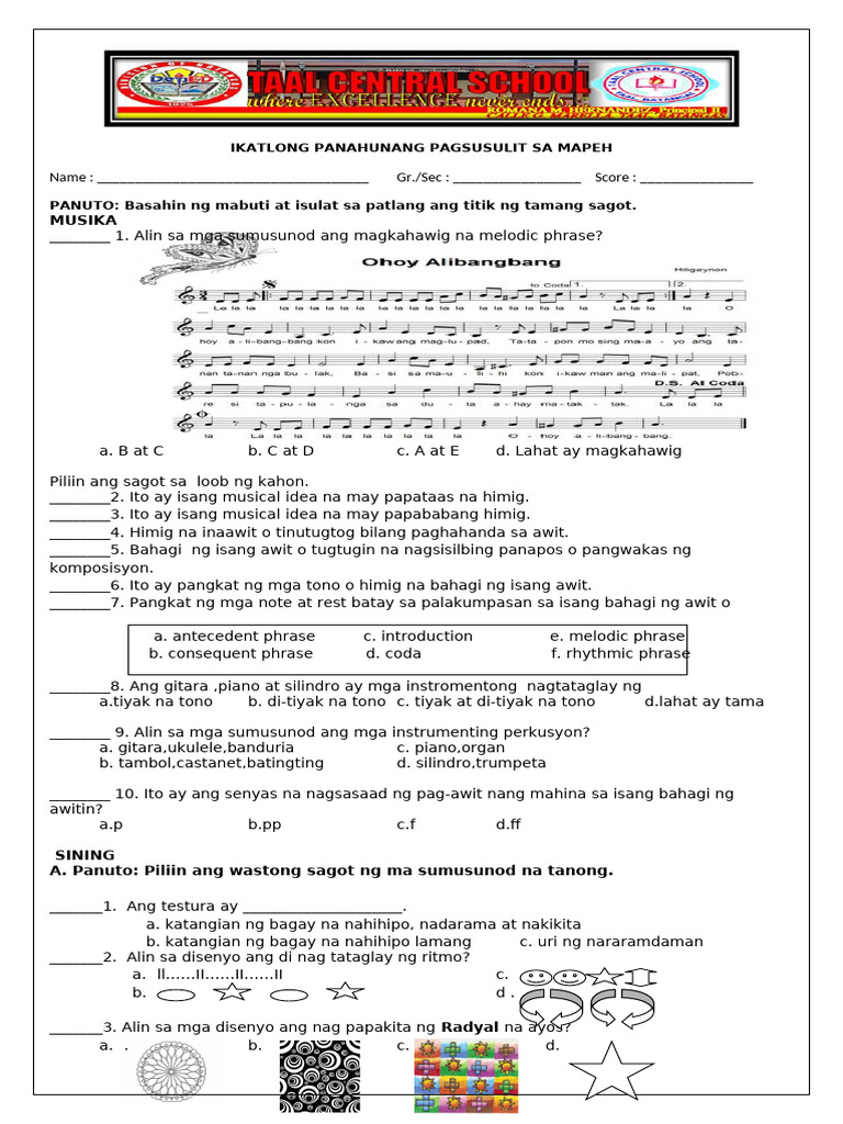 3rd Periodic Test in MAPEH | PDF