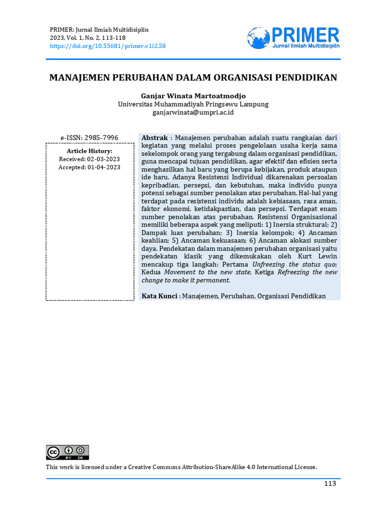 Manajemen Perubahan Dalam Organisasi Pendidikan | PDF