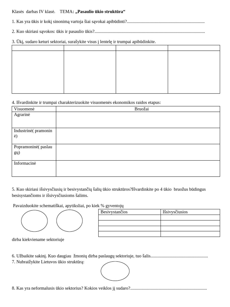Klasės Darbas IV Pasaulio Ūkio Strūktūra. | PDF