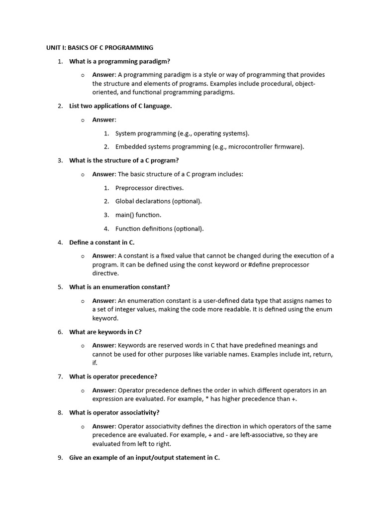 C 2marks- unit1 & 2 | PDF | C (Programming Language) | Reserved Word