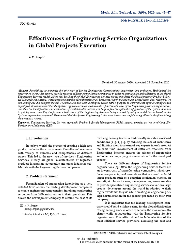 Effectiveness of engineering service organizations in global Project execution | PDF | System ...