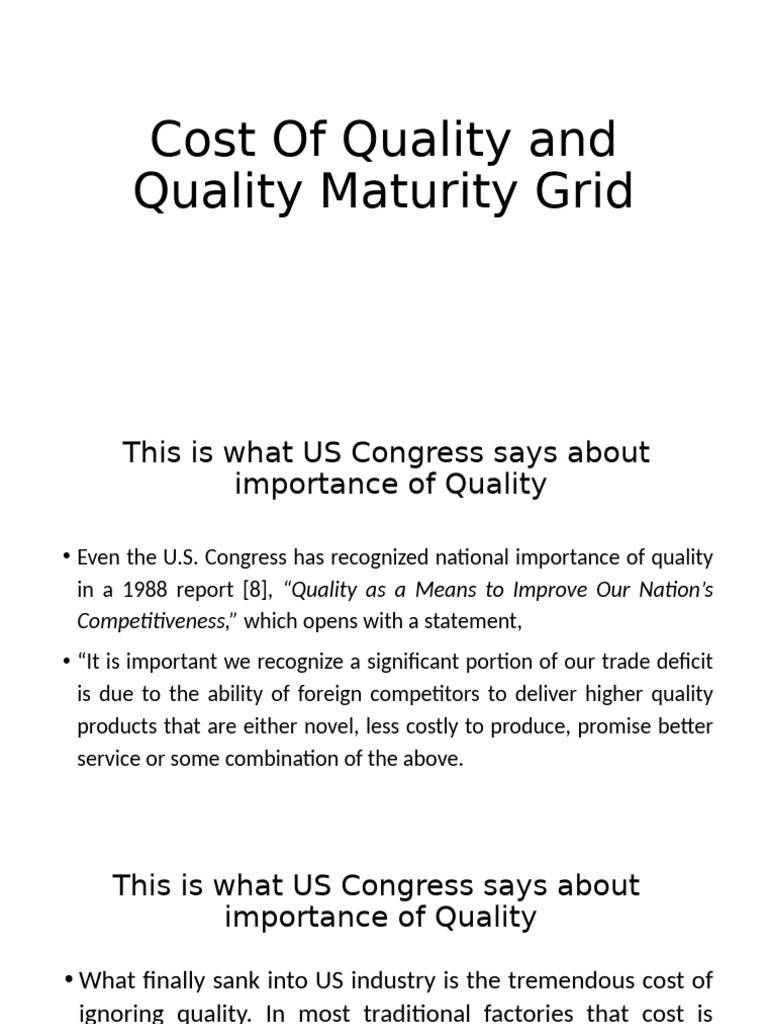 Cost of Quality and Maturity Grid | PDF | Audit | Quality Assurance