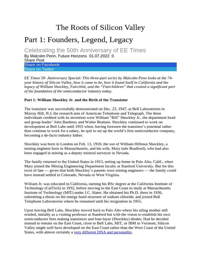 The Roots of Silicon Valley | PDF | Silicon Valley