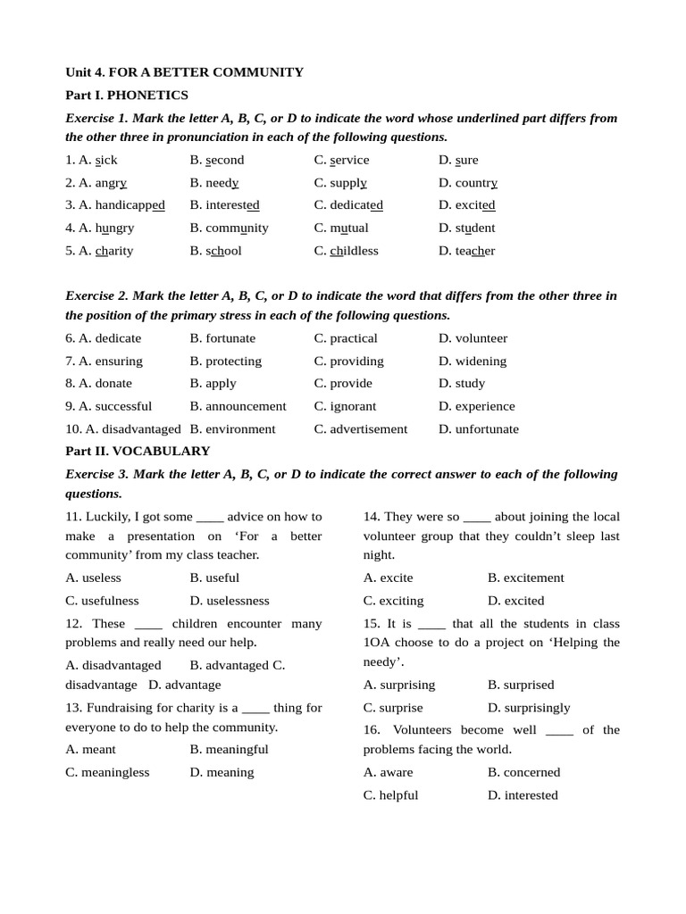 Unit 4 Review L P 10 Global Success | PDF | Volunteering