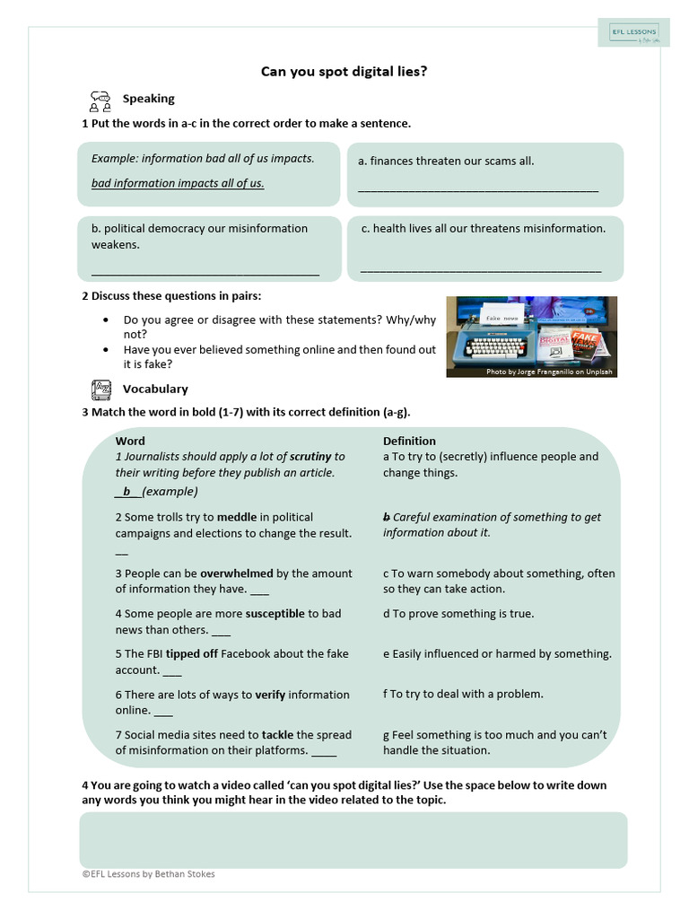 Spotting Digital Lies: EFL Lesson Plan | PDF | Human Communication ...