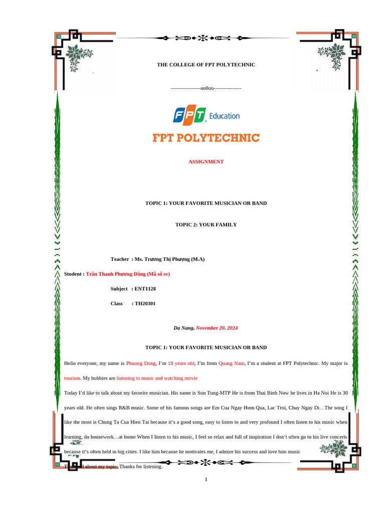 TH20301 - ENT1128 - ASSIGNMENT GD1 - OUTLINE MẪU | PDF | Vietnam