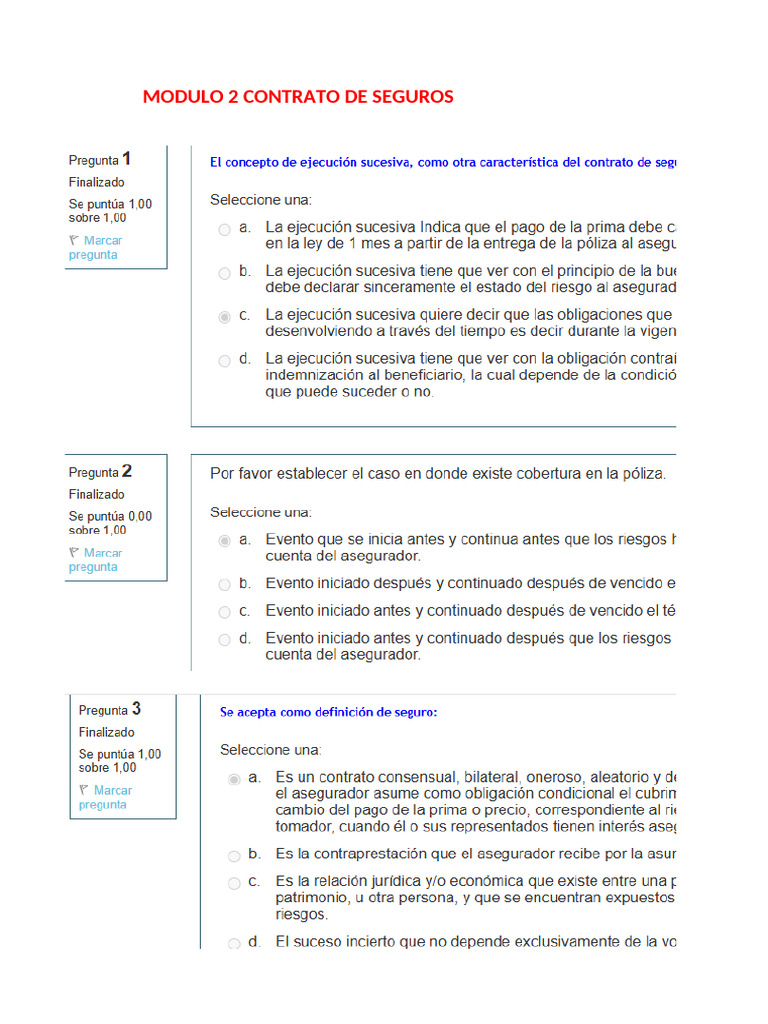 Examen Modulo 2 Contrato de Seguros | PDF