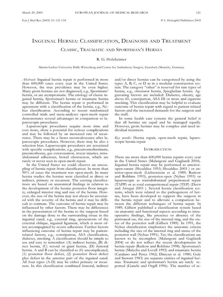 Inguinal Hernia Classification Overview | PDF
