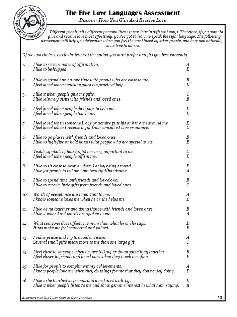 The Five Love Languages Assessment | PDF