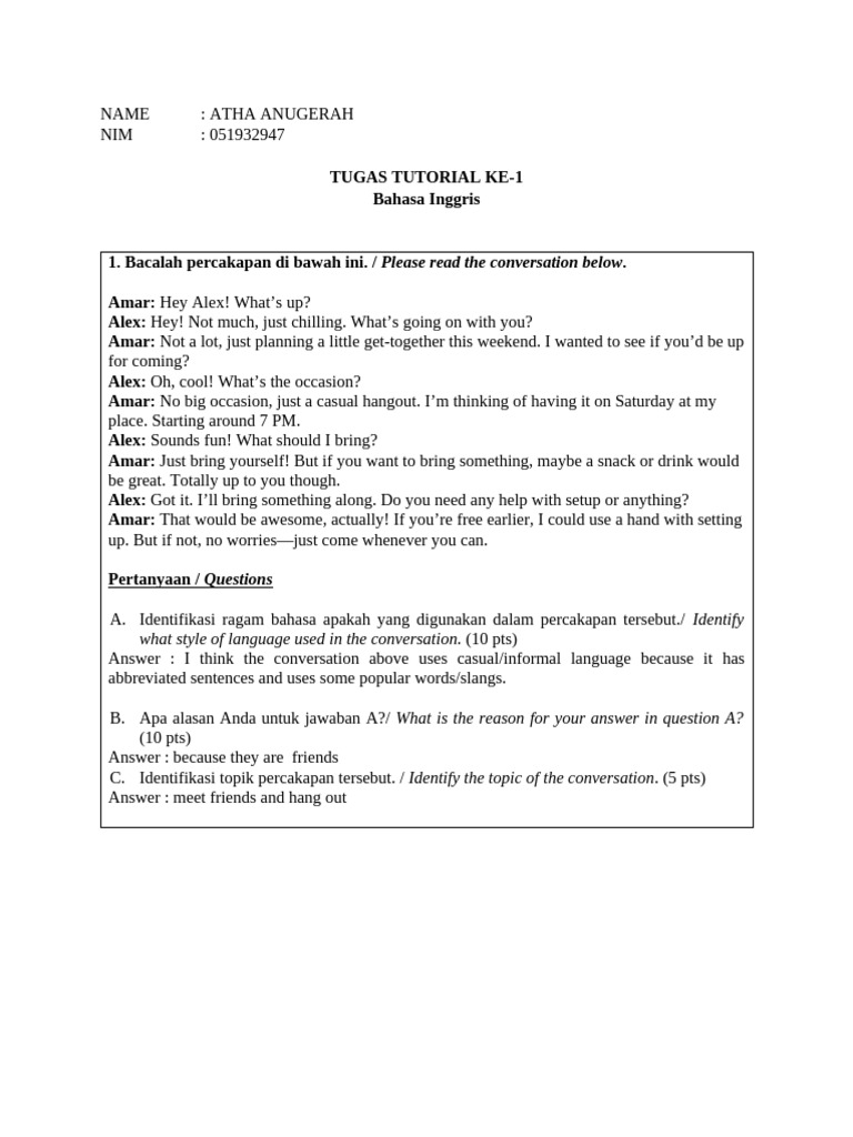 English Tutorial Task 1 Overview | PDF