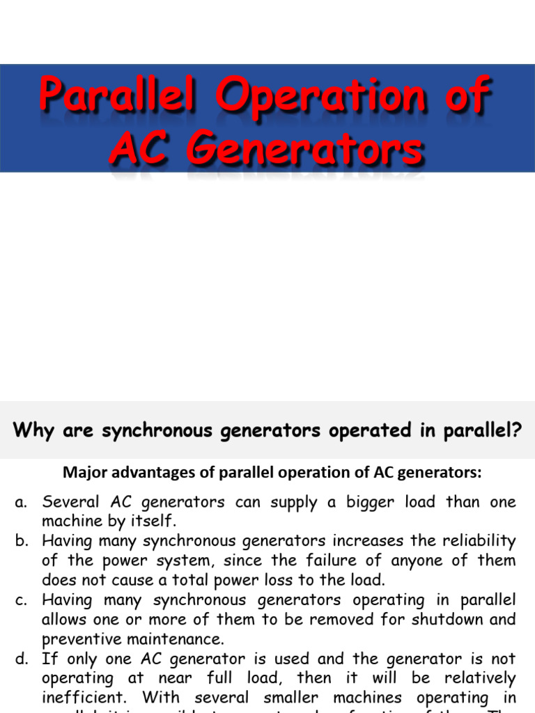 Lecture 1, Parallel Operation of Synchronous Generators(Autosaved) | PDF | Ac Power | Electric ...