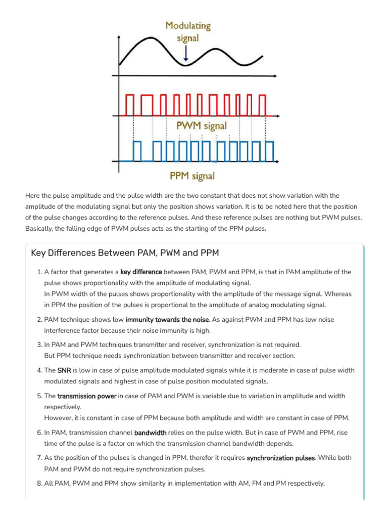 Difference Between PAM, PWM and PPM (with Comparison Chart) - Circuit Globe | PDF
