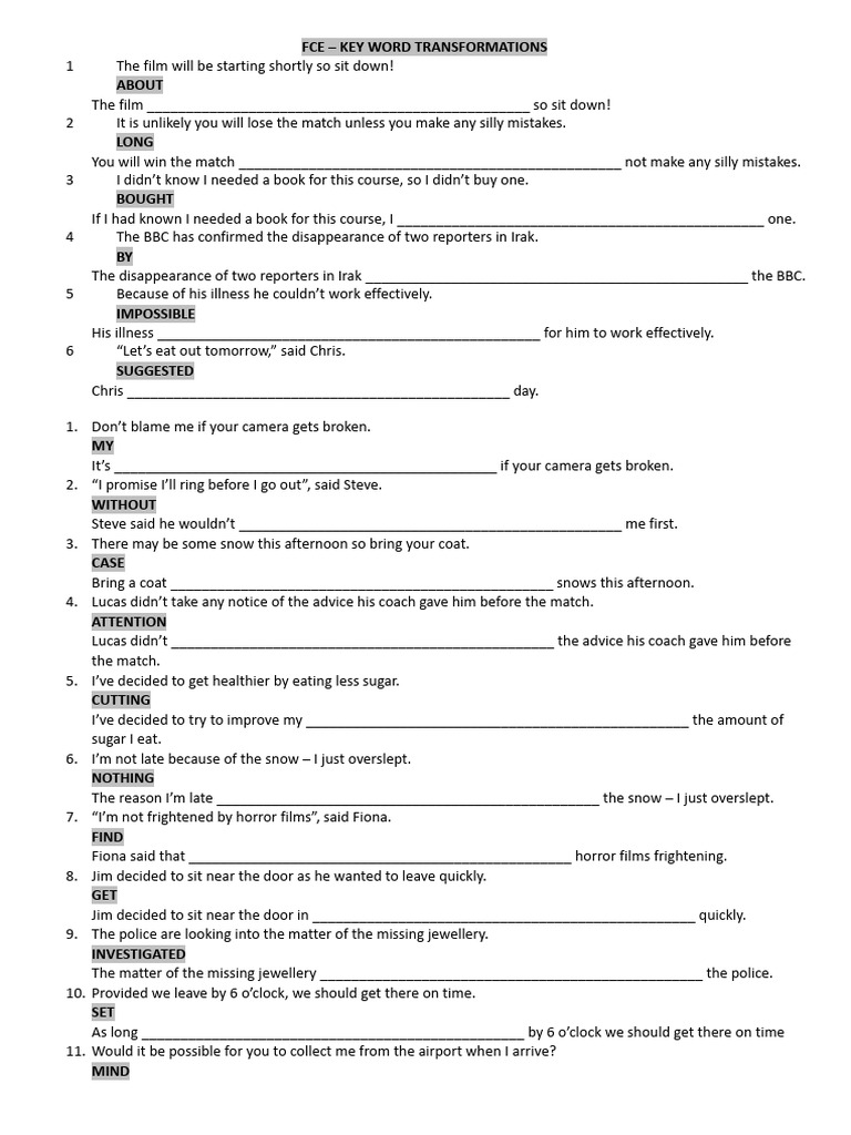 FCE Key Word Transformations Guide | PDF
