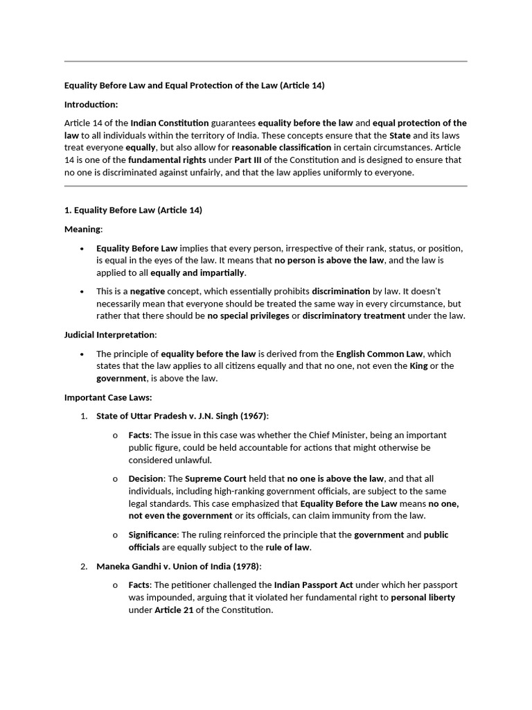 Equality Before Law and Equal Protection of The Law | PDF | Equal ...