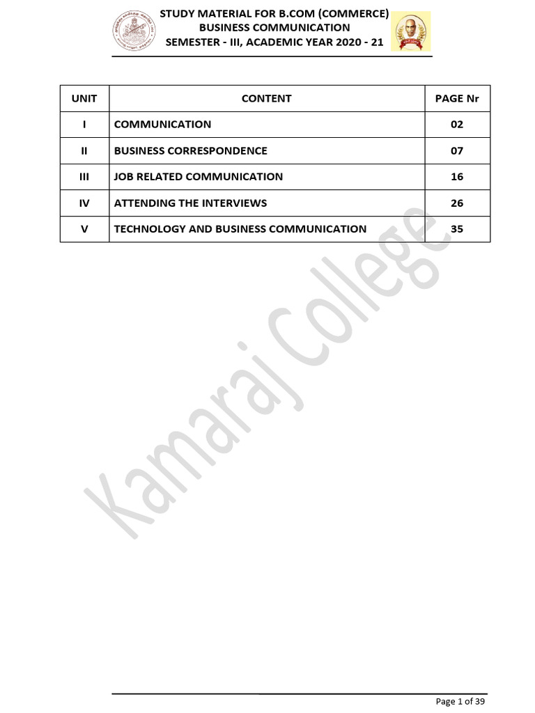 007 Skill Based I Core - Business Communication - III Sem | PDF ...