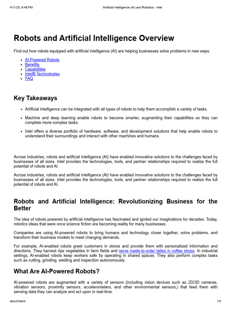 Artificial Intelligence (AI) and Robotics - Intel | PDF | Artificial ...