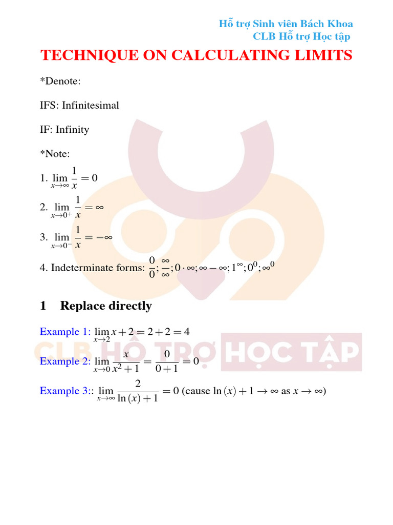 Technique On Evaluating Limits Pdf Infinity Mathematical Concepts
