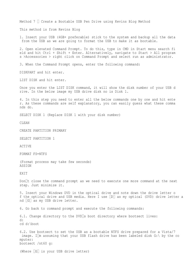 Bootable Pendrive For Windows Installation | PDF | Booting | Usb Flash Drive