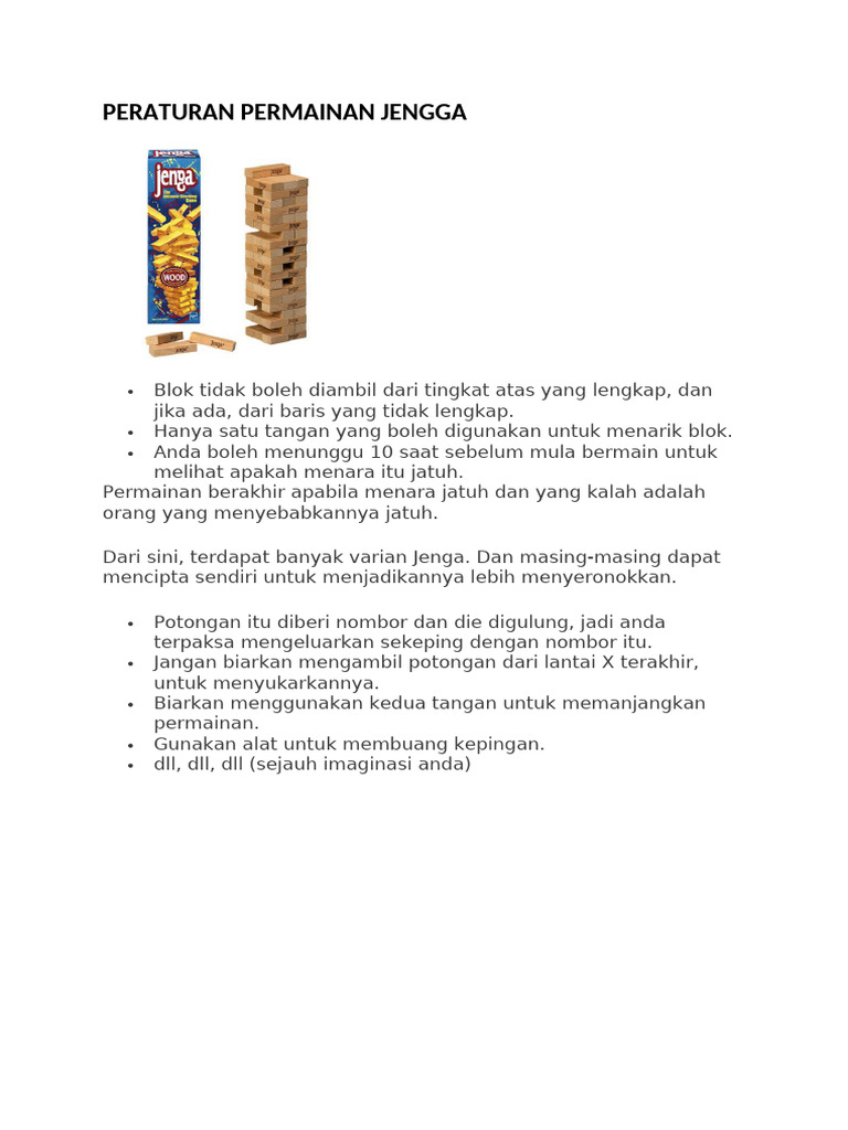 PERATURAN PERMAINAN JENGGA | PDF