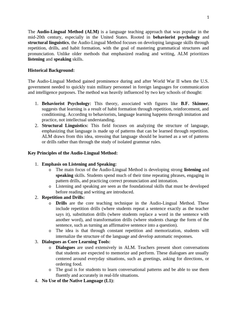 The Audio-Lingual Method | PDF | Language Education | Second Language