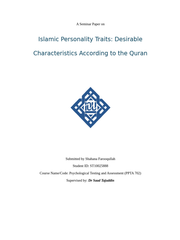 A Seminar Paper On Islamic Personality Traits - Desirable ...