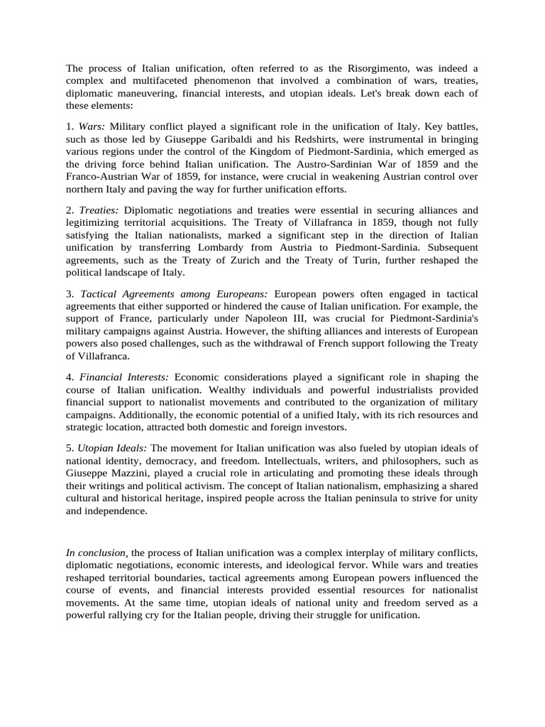The Process of Italian Unification | PDF | Italy | Nationalism