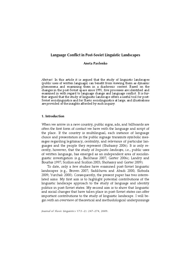 Language Conflict in Post-Soviet Linguistic Landscapes | PDF ...