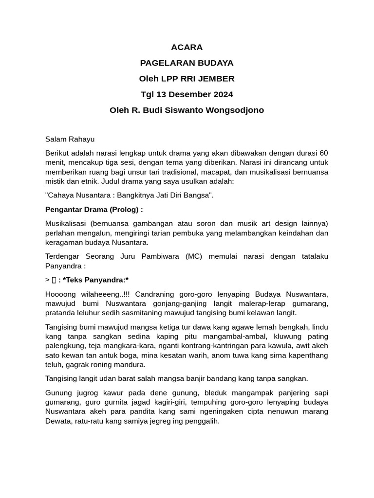 Drama Budaya Pendalungan Di RRI Jember | PDF