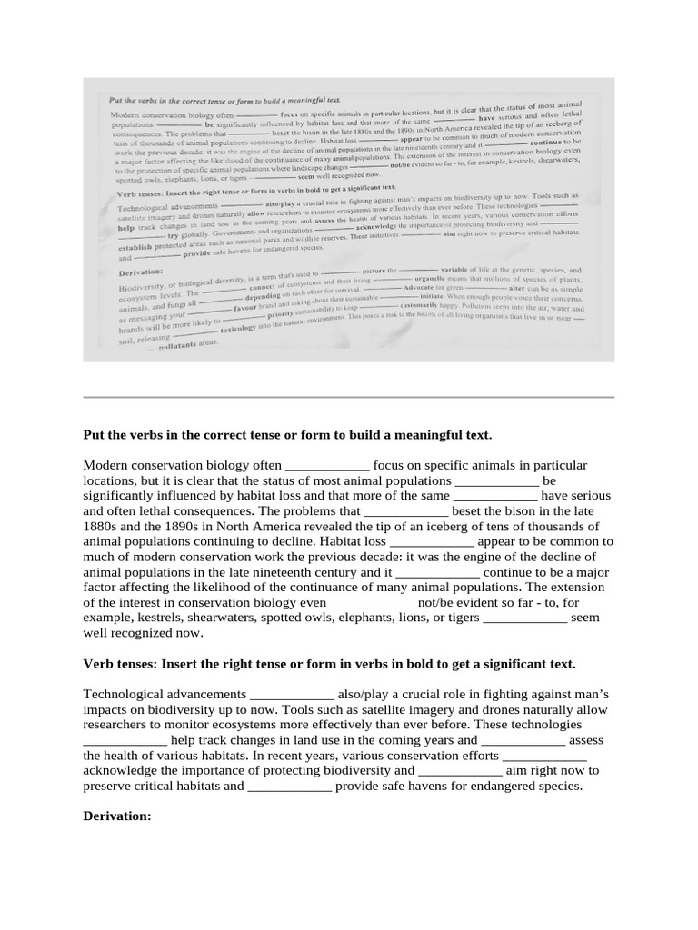 Verb Tense Exercises for Conservation Text | PDF | Conservation Biology ...