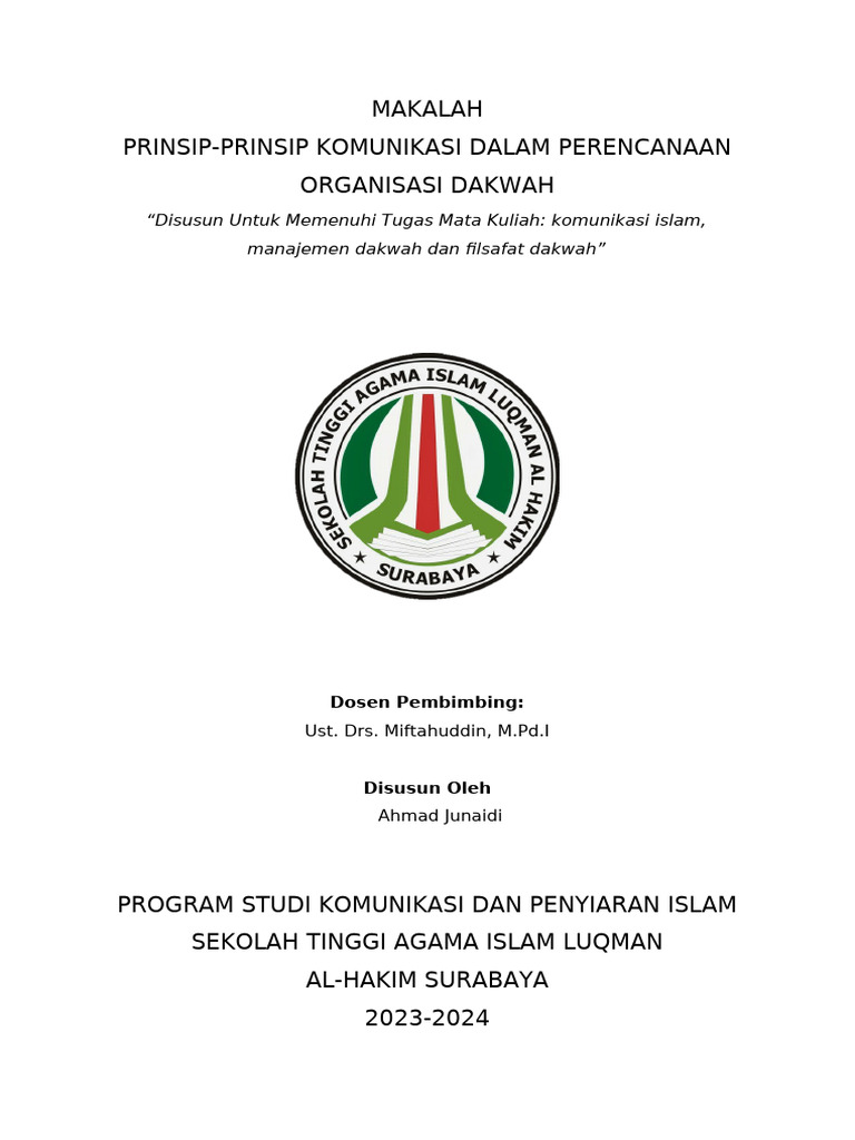 MAKALAH PRINSIP-PRINSIP KOMUNIKASI DAKWAH Ahmad Junaidi | PDF