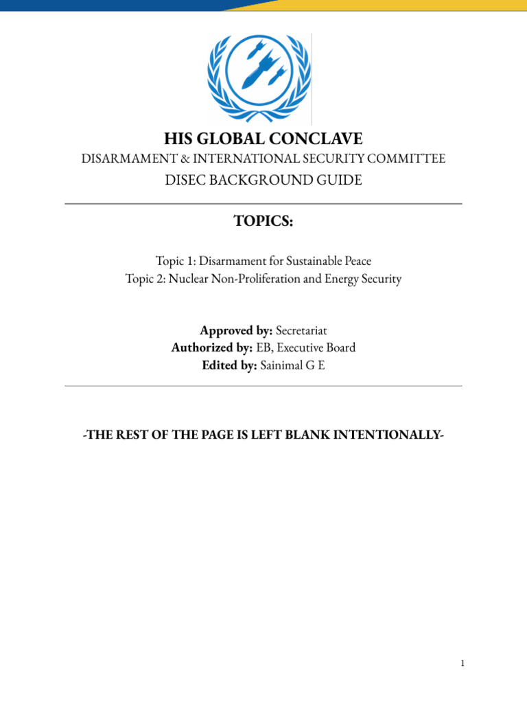 ┃DISEC┃Background Guide | PDF | Nuclear Weapons | Nuclear Proliferation